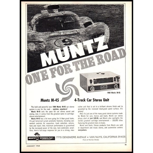 Muntz | Art | 968 Muntz M45 8 Track Car Stereo Vintage Print Ad Ford Gt ...